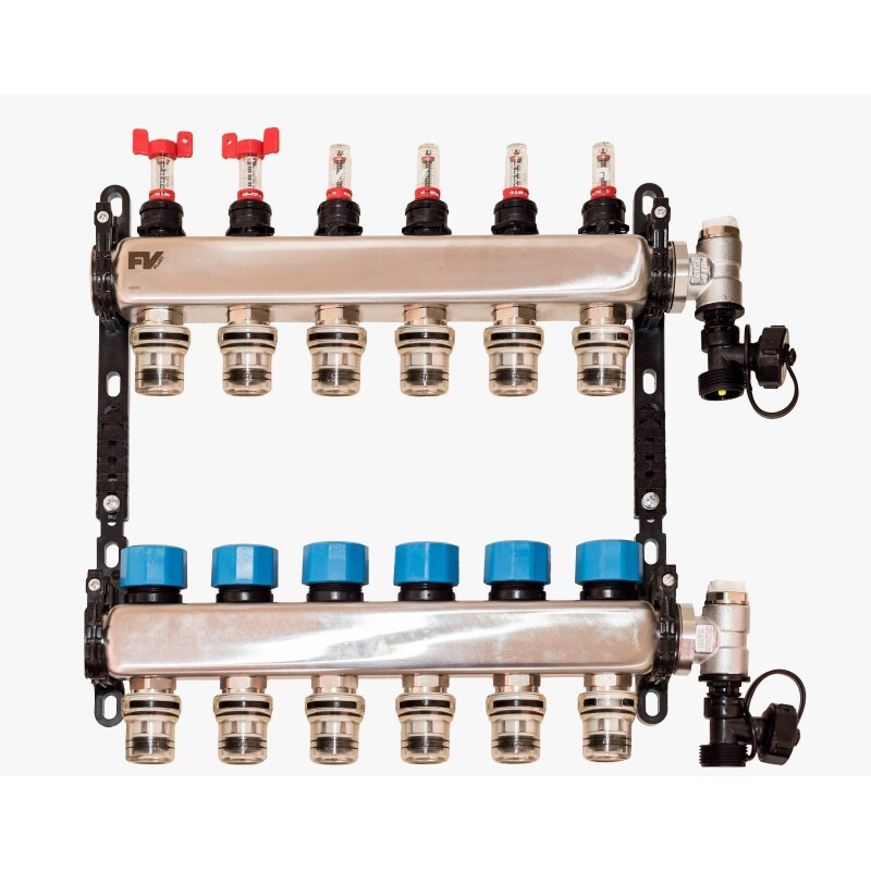FV Plast Коллекторная группа (нерж.сталь) 1"хPUSH-16 на 10 выхода с ...
