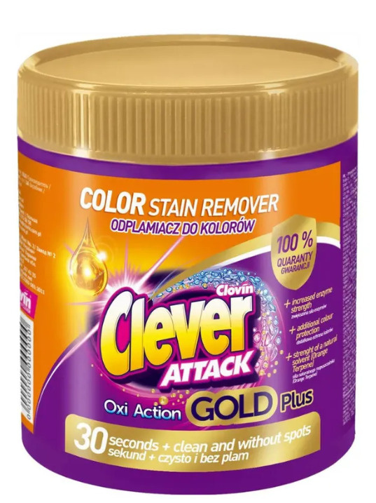 Clovin Clever Attak Oxi Action Gold Plus Color Пятновыводитель универсальный для цветных тканей ...