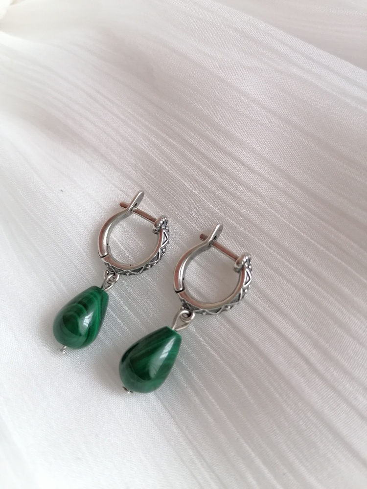 Серьги капля из малахита/зеленый/ Ларец/малахитовые серьги - купить с ...