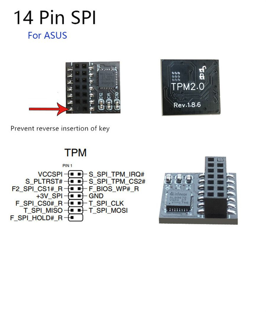 Модуль безопасности TPM 2.0 Доверенный платформенный модуль для ASUS 14 Pin SPI Windows 11 ...