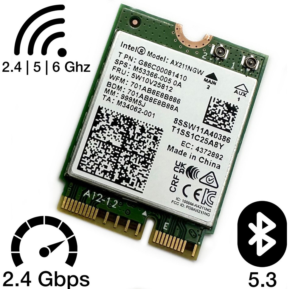 Адаптер WiFi 6E Intel AX211NGW (M.2, N, AC, AX, 2.4 Gbps, 2.4/5/6Ghz ...