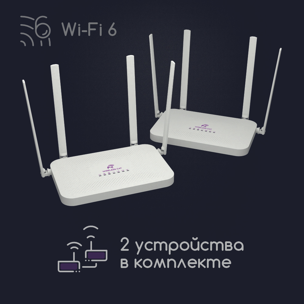 Роутер Wireless CAT Альфин Wi-CAT-AX (2-PACK), белый, 2.4 ГГц, 5 ГГц ...