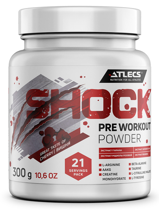 Предтренировочный комплекс Atlecs Shock Pre Workout, 300 g вишня ...