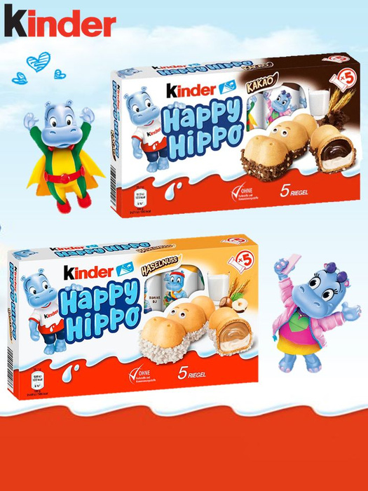Батончики Kinder Happy Hippo Hazelnut 103 гр / Kinder Happy Hippo Cacao ...