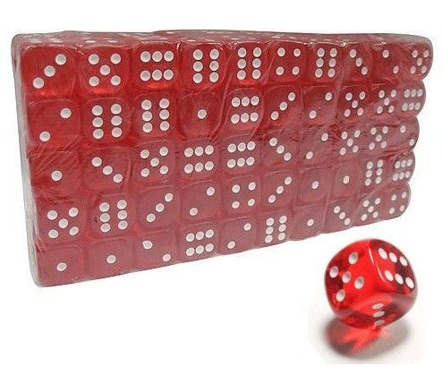 Кубики (игральные кости), красные прозрачные, 100шт - купить с ...
