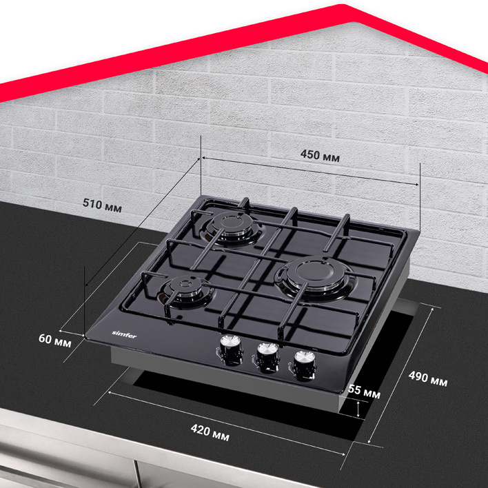 Варочная газовая панель 3 конфорки Simfer 45см, электроподжиг, 5 ЛЕТ ГАРАНТИЯ, ТУРЦИЯ купить c ...