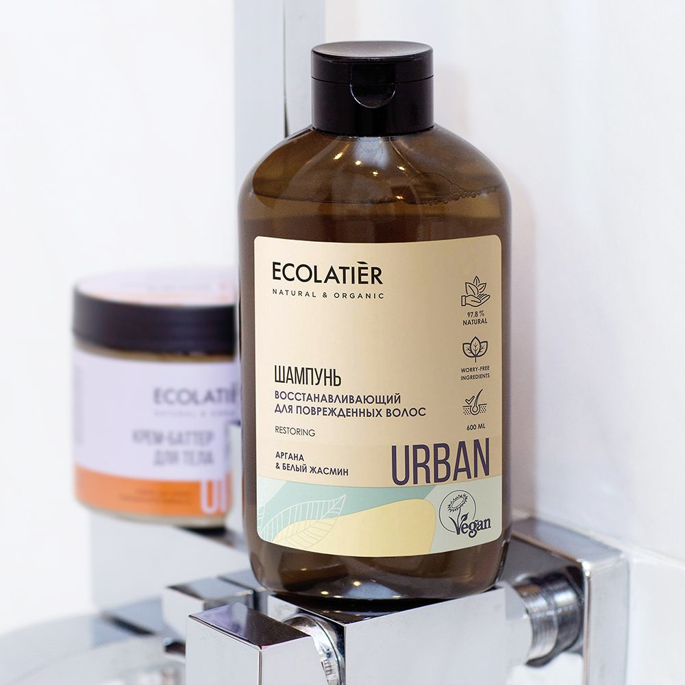 ECOLATIER / Бальзам восстанавливающий для поврежденных волос / Аргана и белый жасмин / 400 мл ...