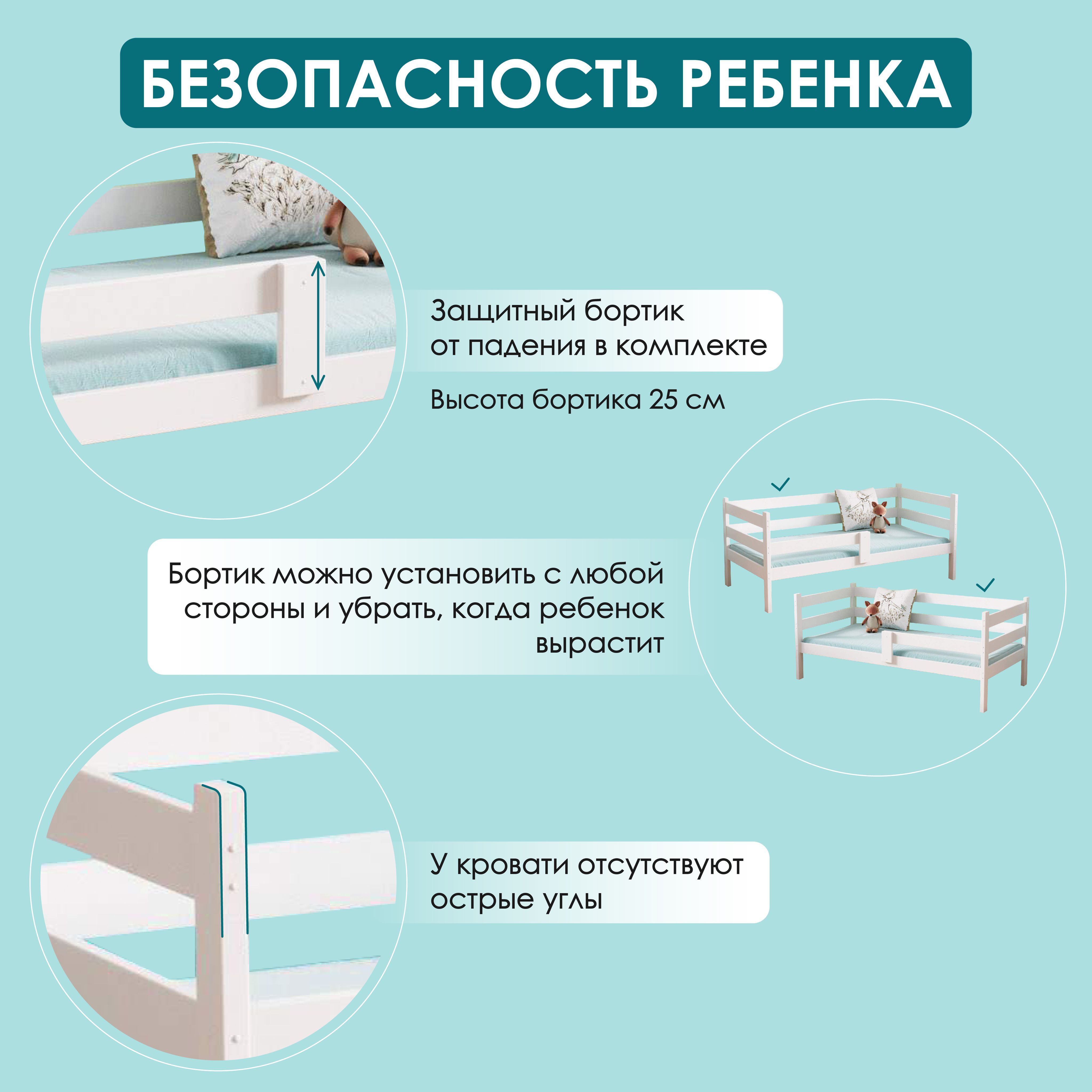 Кровать детская с бортиками от 3 лет 140х70 с 2 ящиками из массив ...