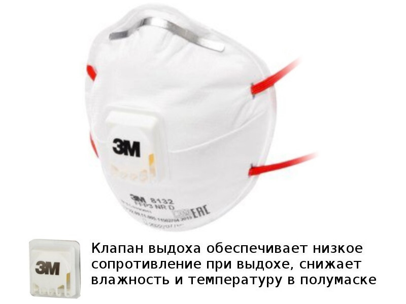 Защитная маска 3M 8132 класс защиты FFP3 NR D (до 50 ПДК) с клапаном ...