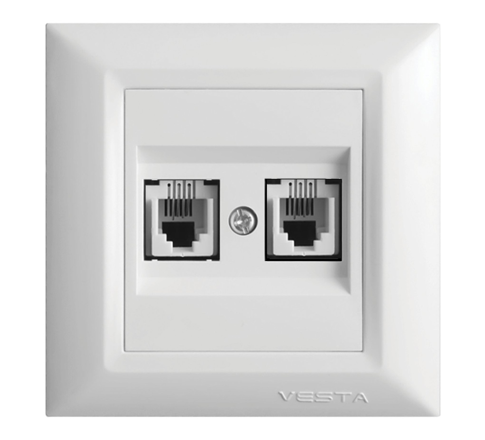 Интернет розетка для компьютерного кабеля LAN двойная белая Vesta ...