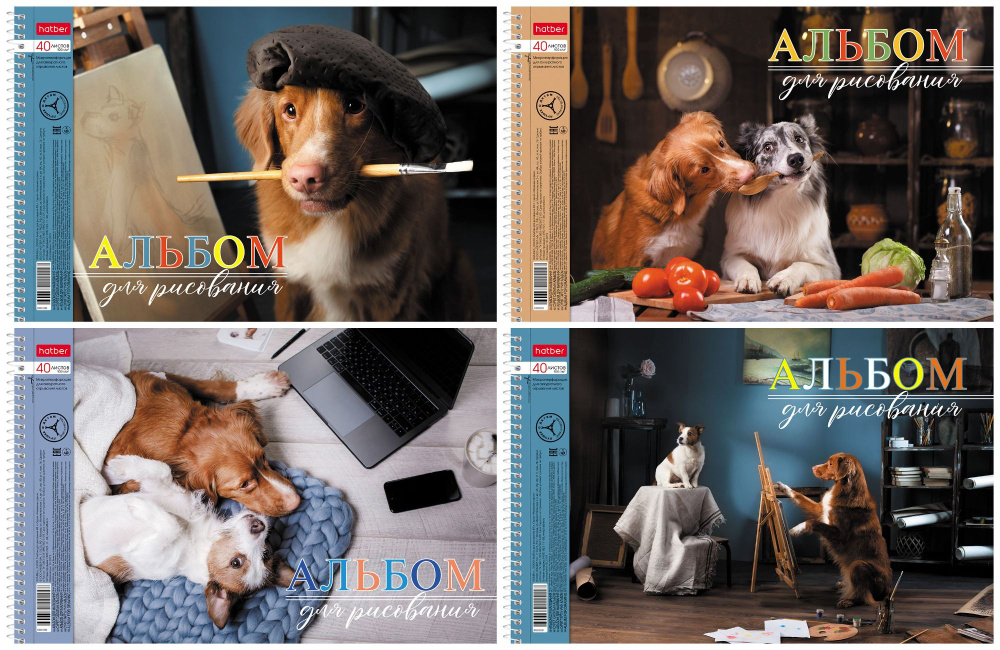 Набор альбомов для рисования Hatber 40 листов, формата А4, перфорация на отрыв, на спирали, 4 ...