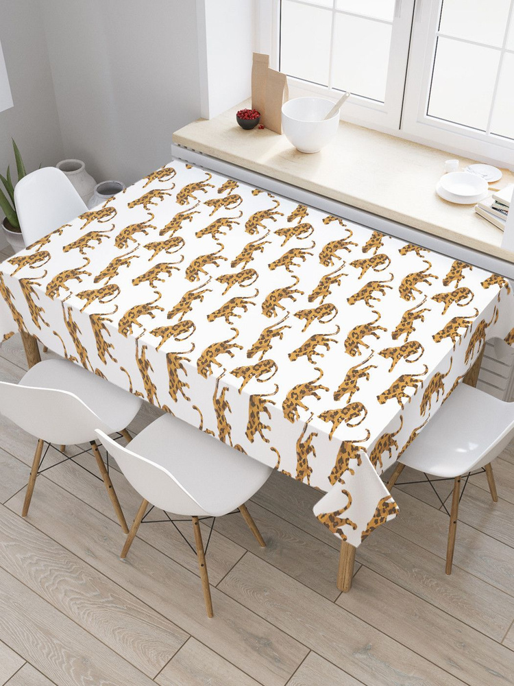 Прямоугольная тканевая скатерть на стол JoyArty с рисунком "Пятнистый леопард" 145 на 180 см ...