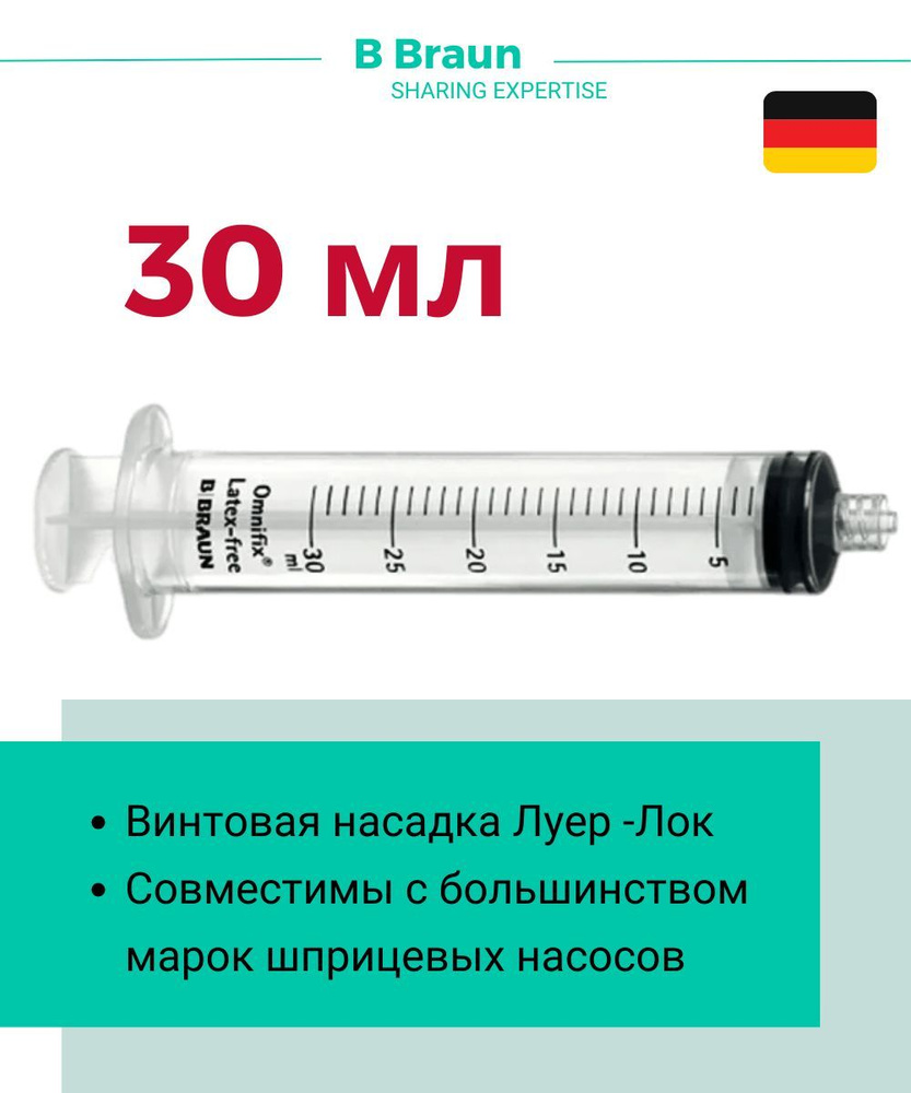Шприц 30 мл с винтовой насадкой Луер-Лок - купить с доставкой по ...