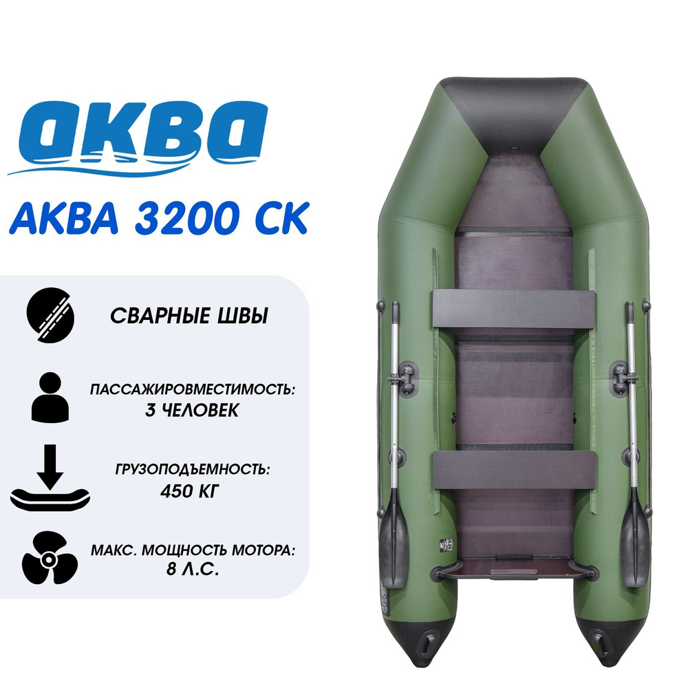Лодка ПВХ под мотор Аква 3200 Слань-книжка, зелено-черный - купить по ...