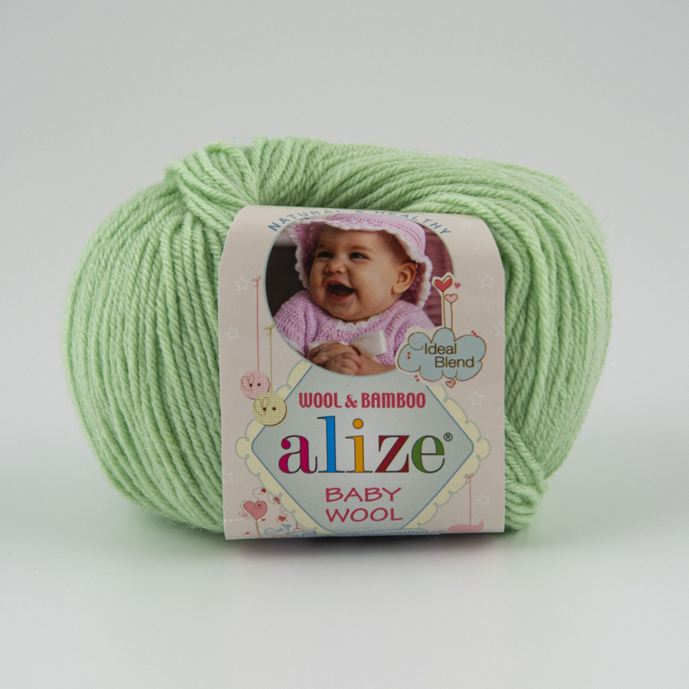 Пряжа Alize Baby wool - 3мотка(41-светло салатовый) 50гр, 175м, 40% ...