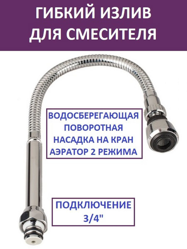 Излив для смесителя Potato арт. P67-08 С накидной гайкой, Хромированное ...