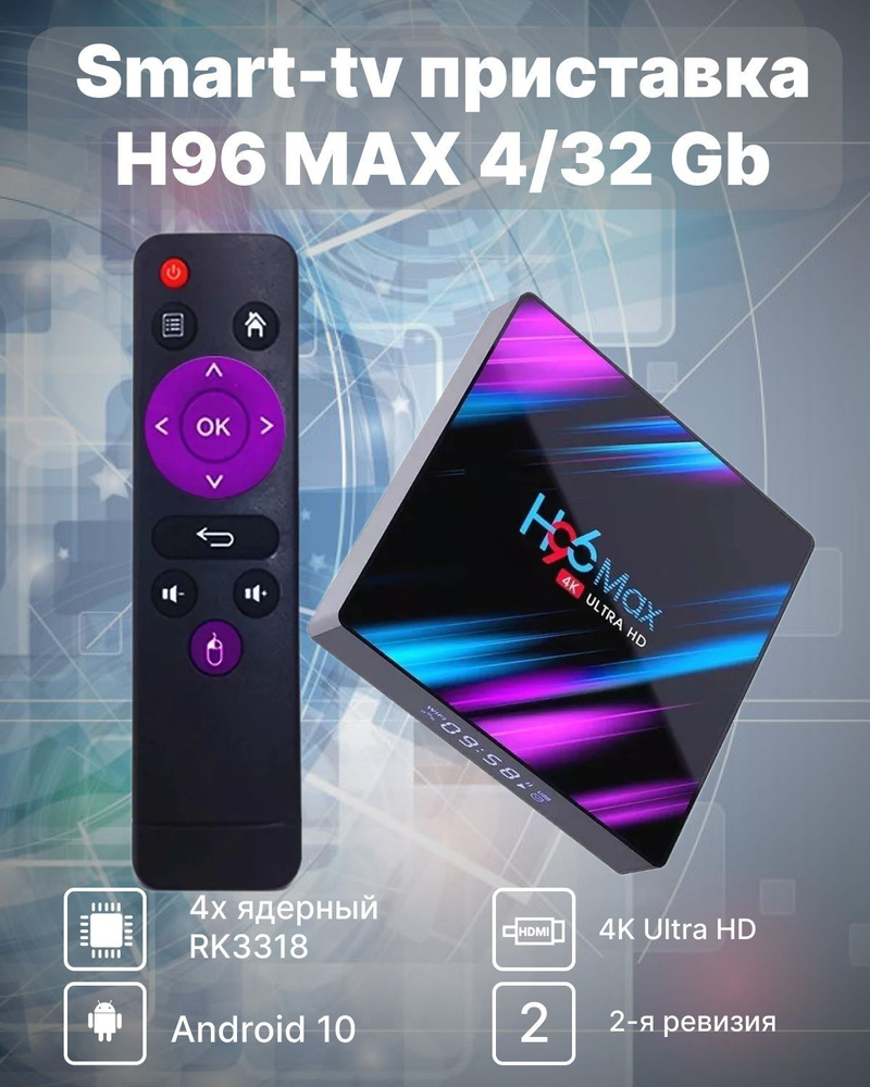 Медиаплеер Vontar H96 max 4/32, HDMI, USB, черный, Android купить по ...
