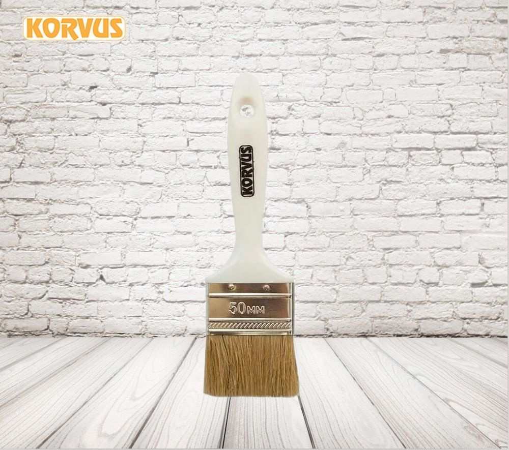 Кисть малярная плоская KORVUS, 50 мм, натуральная щетина, пластик ...