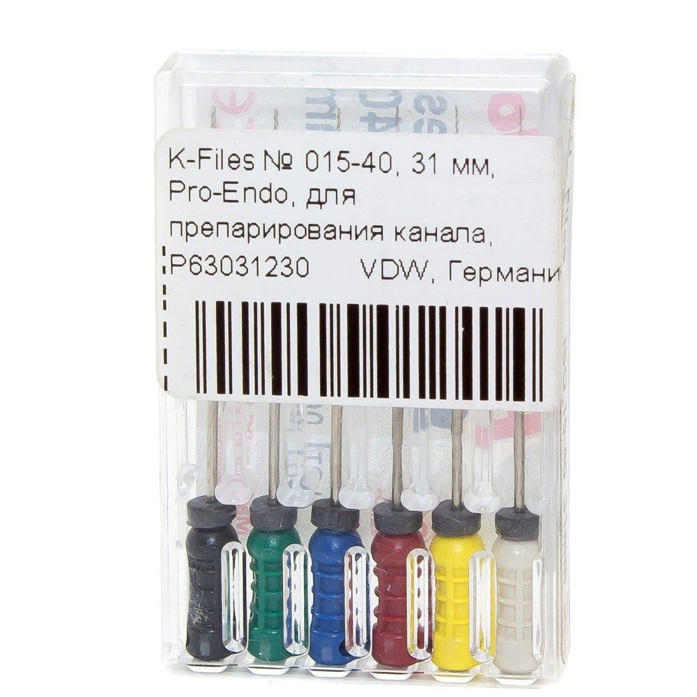 K-Files №15-40, 31 мм, Pro-Endo, для препарирования канала, нержавеющая ...