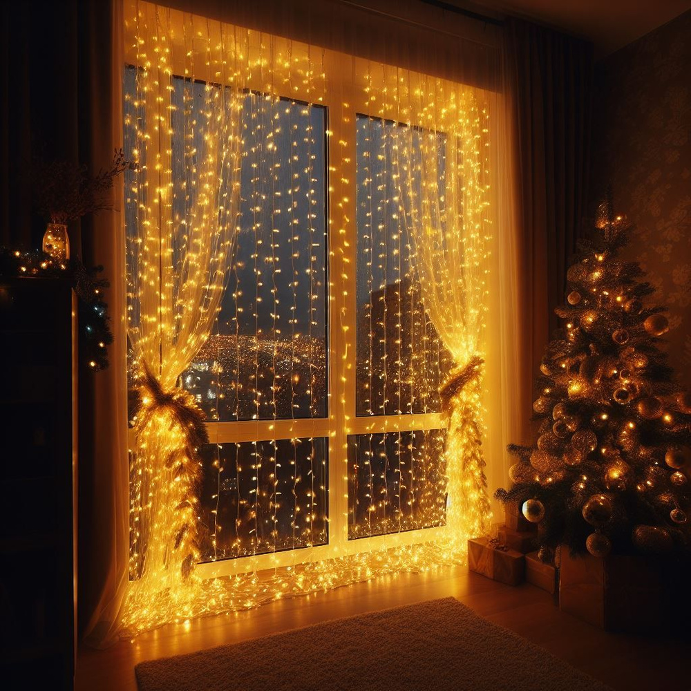 Гирлянда штора 2 х 2 теплый желтый свет / гирлянда светодиодная ...