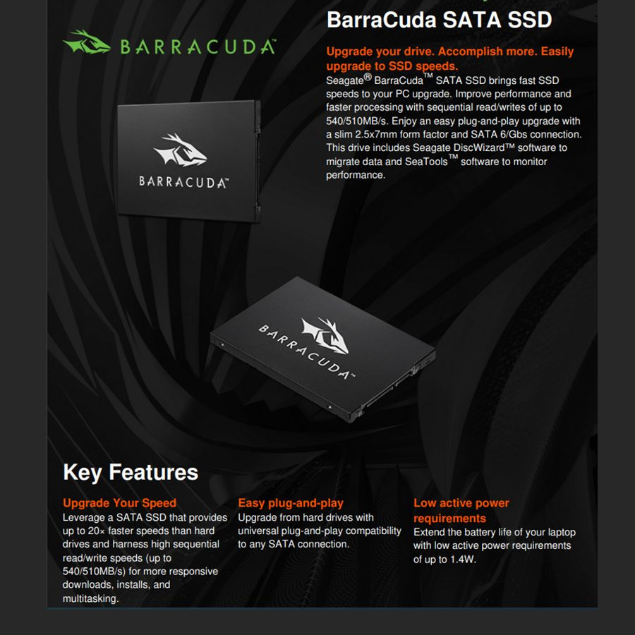 256 ГБ Внутренний SSD-диск Seagate 11-BarraCuda SATA-2M (ZA256CV10002 ...