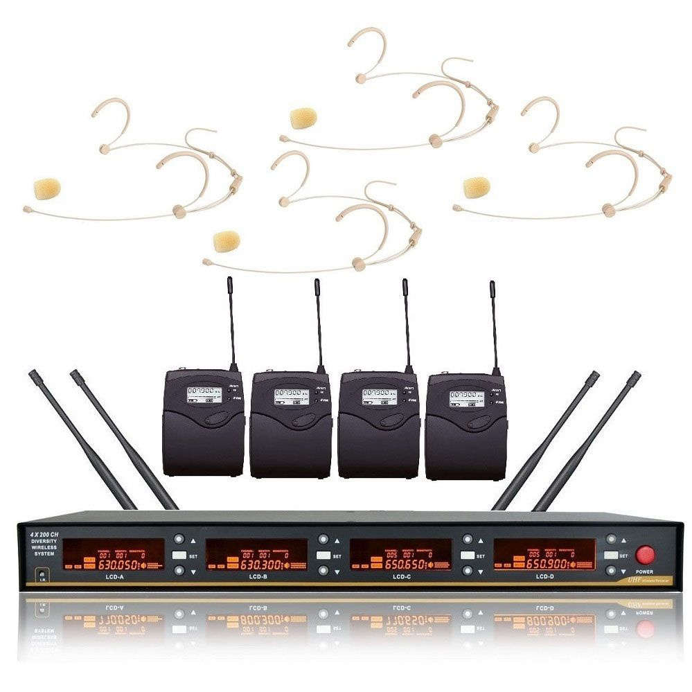 Микрофон UHF 4 беспроводная микрофонная система 4 Микрофон петличный ...