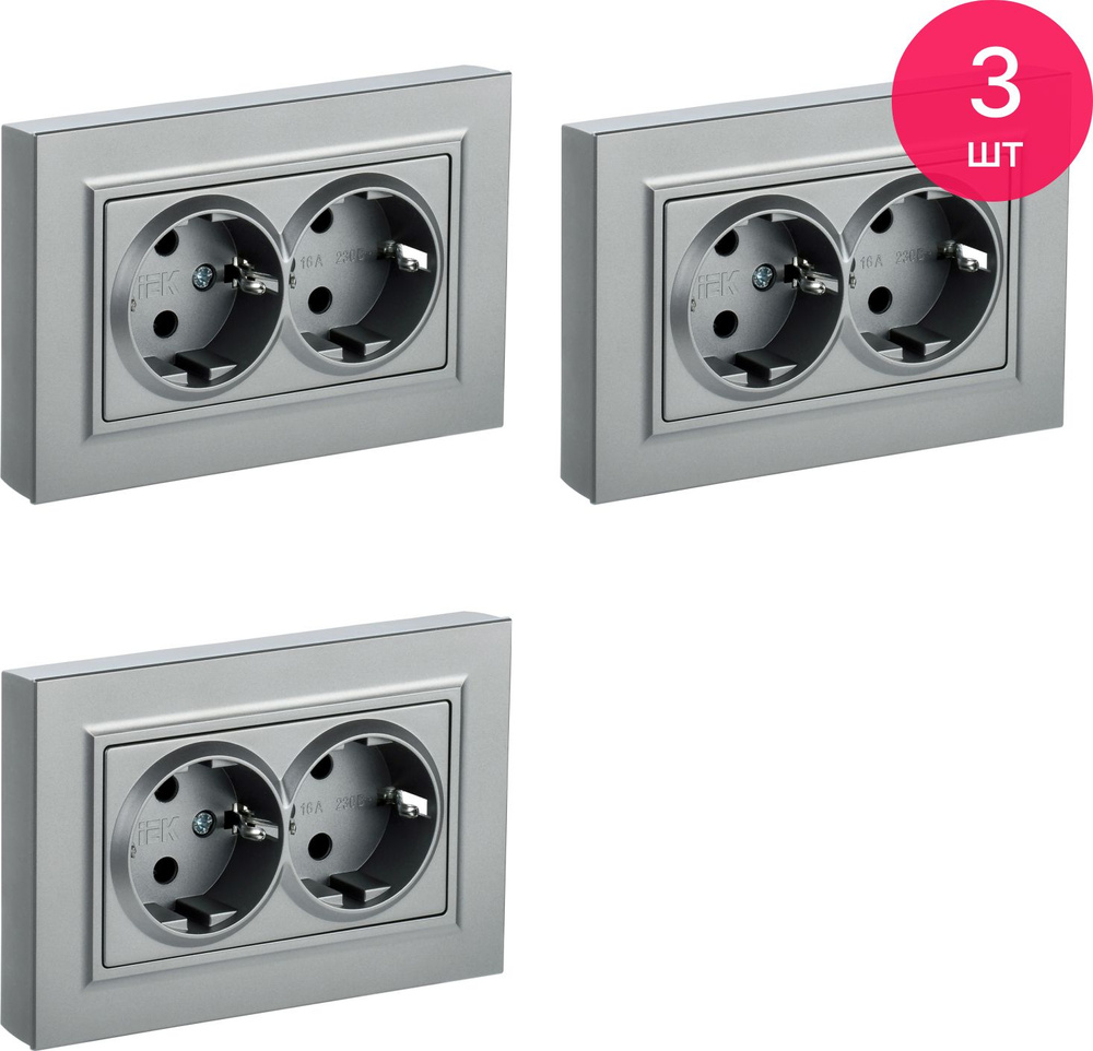 Розетка силовая штепсельная IEK / ИЕК Brite РСш12-3-БрА, 16А алюминий с ...