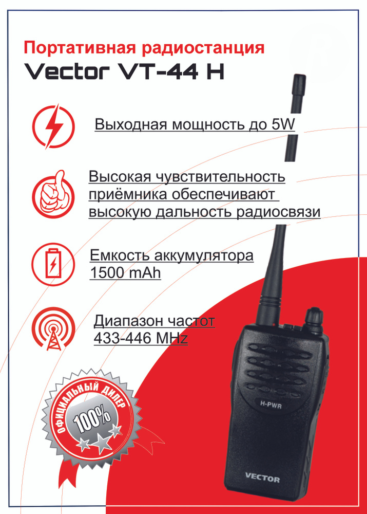 Радиостанция Vector VT-44H, 69 каналов - купить по доступным ценам в ...