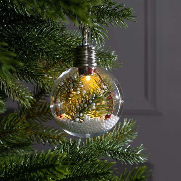 Ёлочный шар с подсветкой "Ветка ели", прозрачный светящийся шарик ...