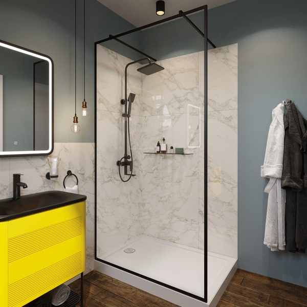 Душевая перегородка STWORKI Хельсинки 120 см, профиль черный матовый, прозрачное стекло купить ...