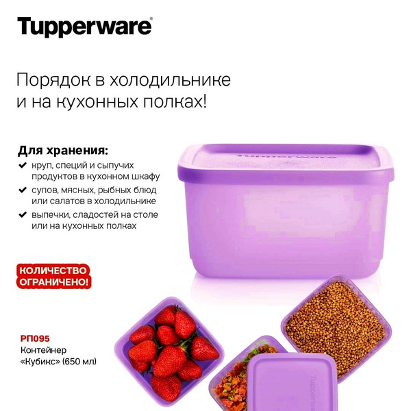 Tupperware/ Контейнер для хранения продуктов "Кубикс" 650 мл, фиолетовый купить на OZON по ...