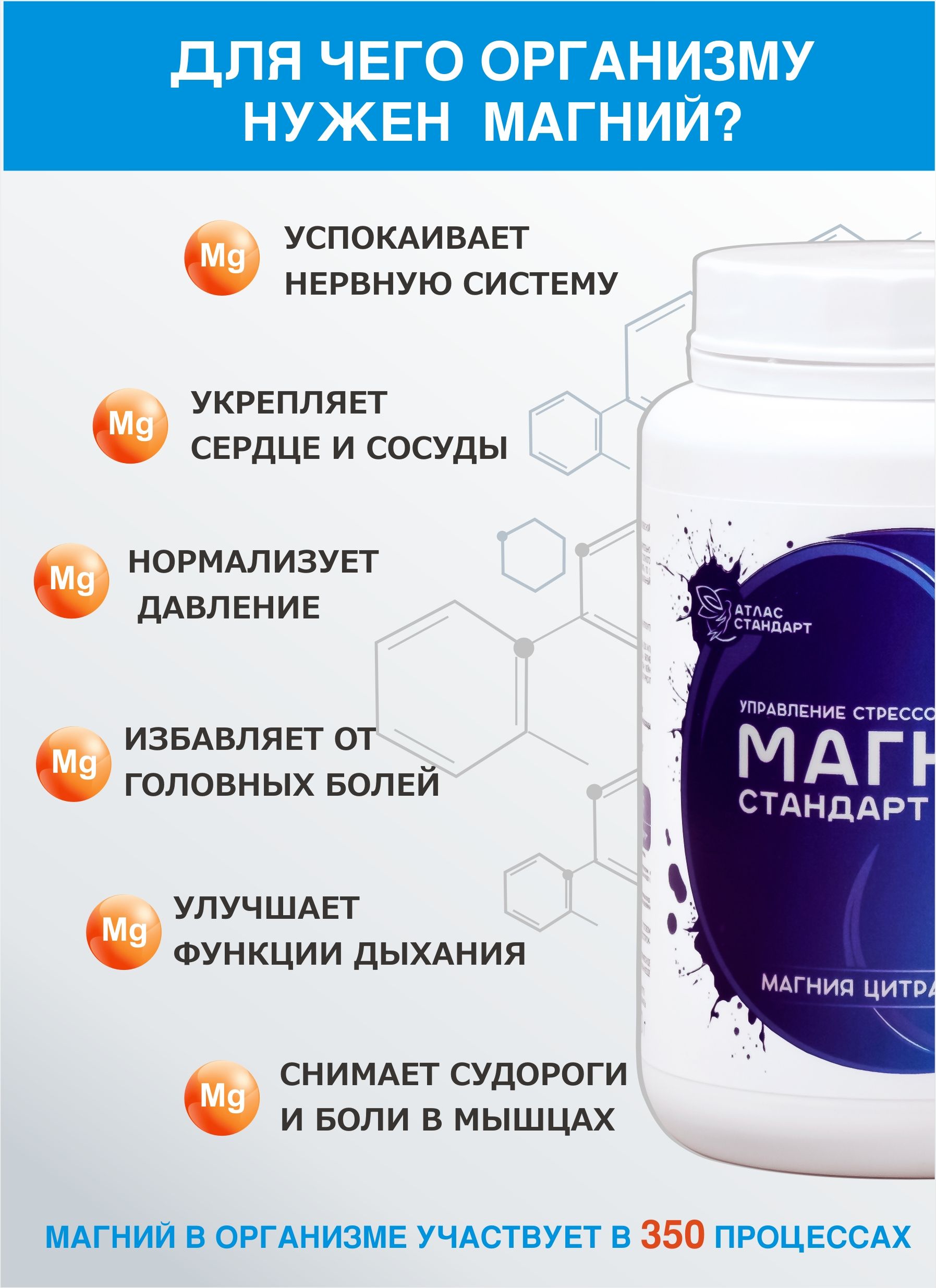 Магний цитрат в порошке Атлас Стандарт 150 гр водорастворимый - купить ...
