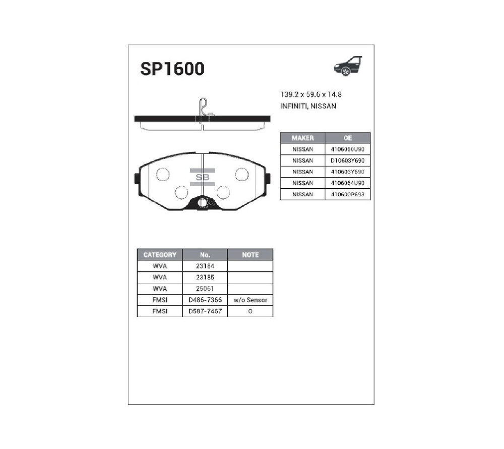 Колодки тормозные Sangsin Brake SP1600 Передние - купить по низким ...