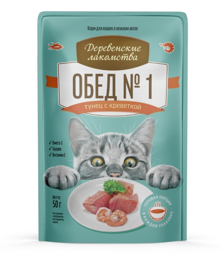 Деревенские лакомства 50г Тунец с креветкой, пауч д/кошек (74501520 ...