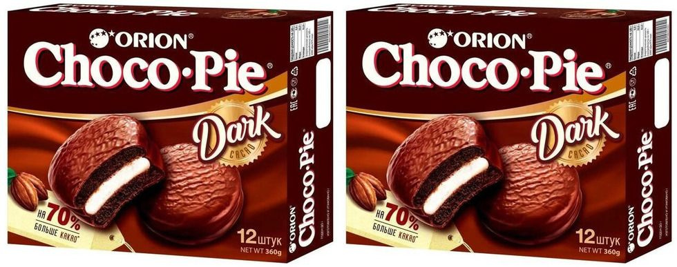 Пирожное бисквитное ORION Choco-Pie DARK, 12шт(30гр) х 2 упаковки(24шт ...