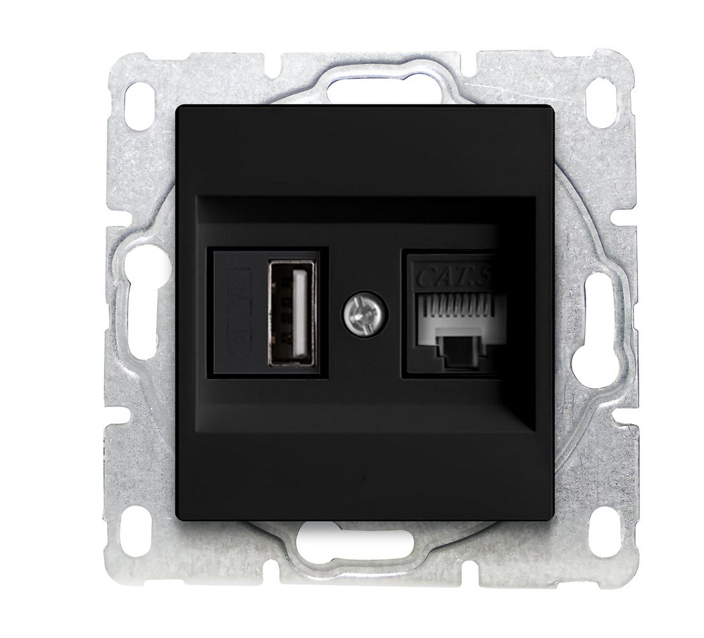 Розетка для USB + сетевого кабеля LAN без рамки черная Vesta-Electric ...