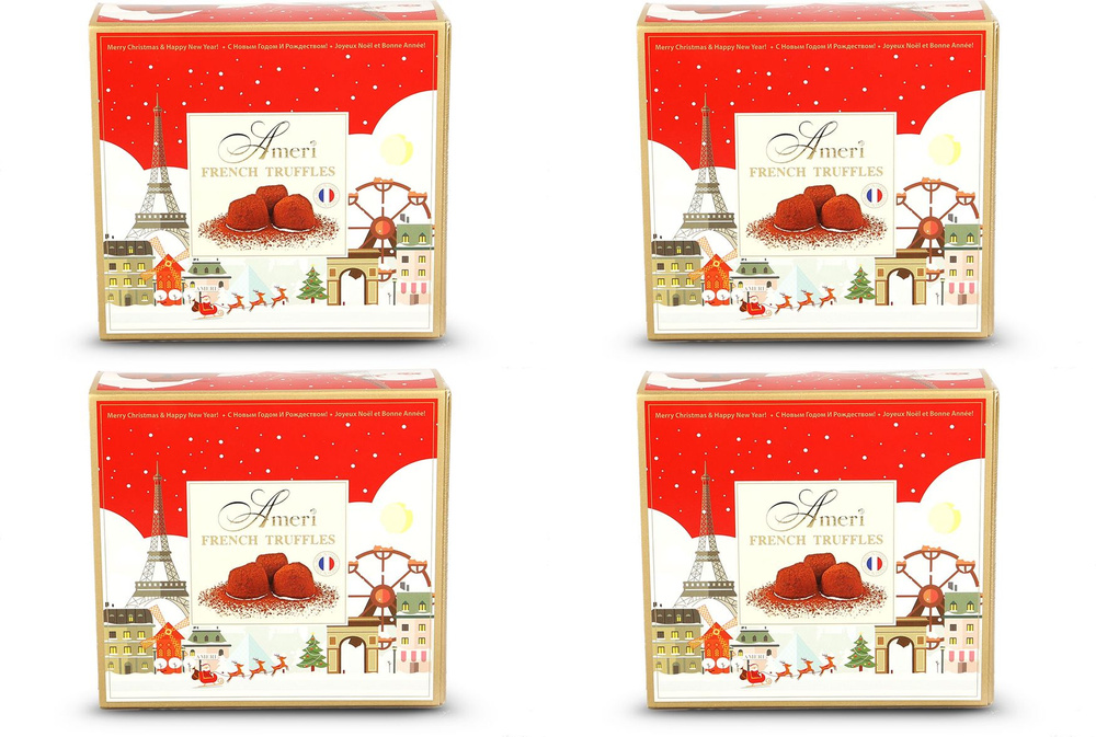 Конфеты трюфели Ameri French Truffles Рождество в Париже классические, комплект: 4 упаковки по ...