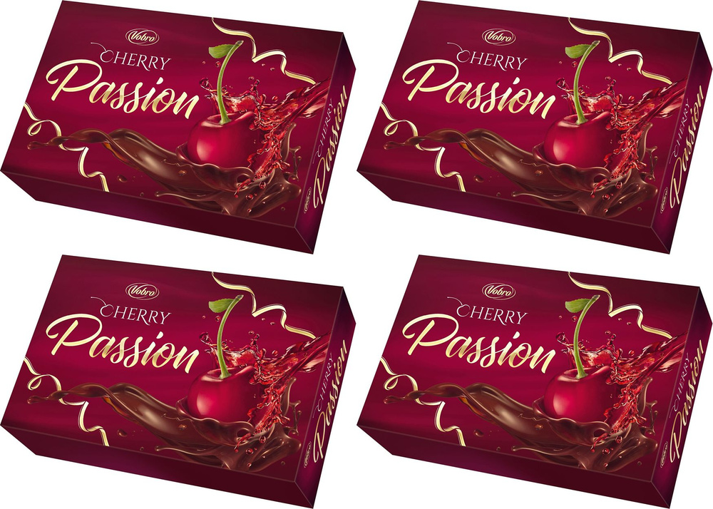 Конфеты шоколадные Vobro Cherry Passion с вишней и ликером, комплект: 4 ...