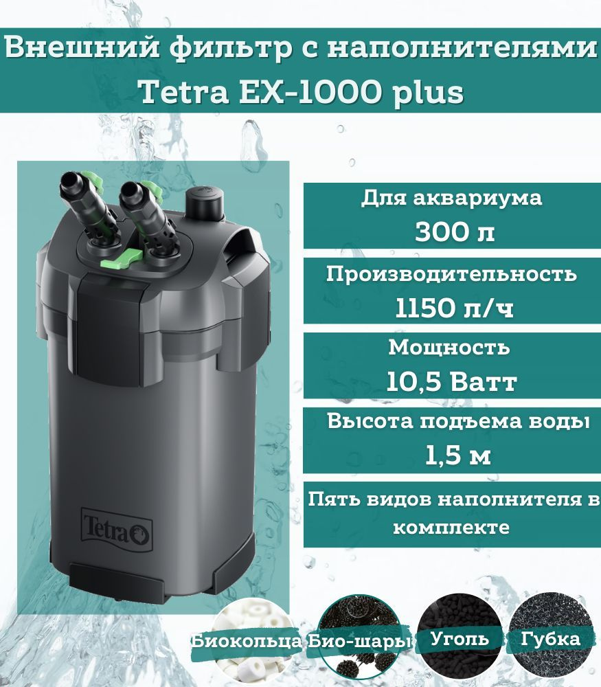 Внешний фильтр для аквариума Tetra EX1000 plus, 1150л/ч, 10,5Вт, на 100 ...