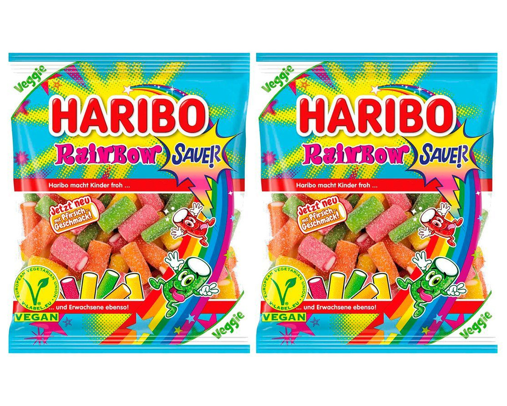 Жевательный мармелад Haribo Rainbow Sauer, 160г x 2шт. Германия VEGAN ...