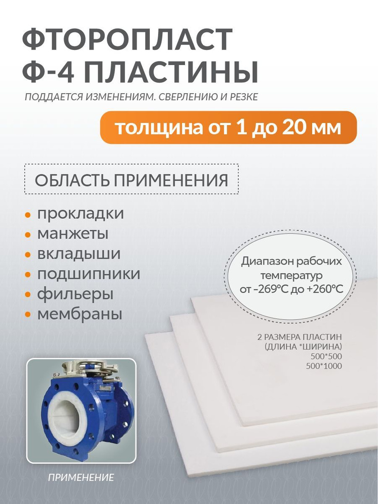 Фторопласт Ф-4 пластина 4,0мм (500 х 500) - купить с доставкой по ...