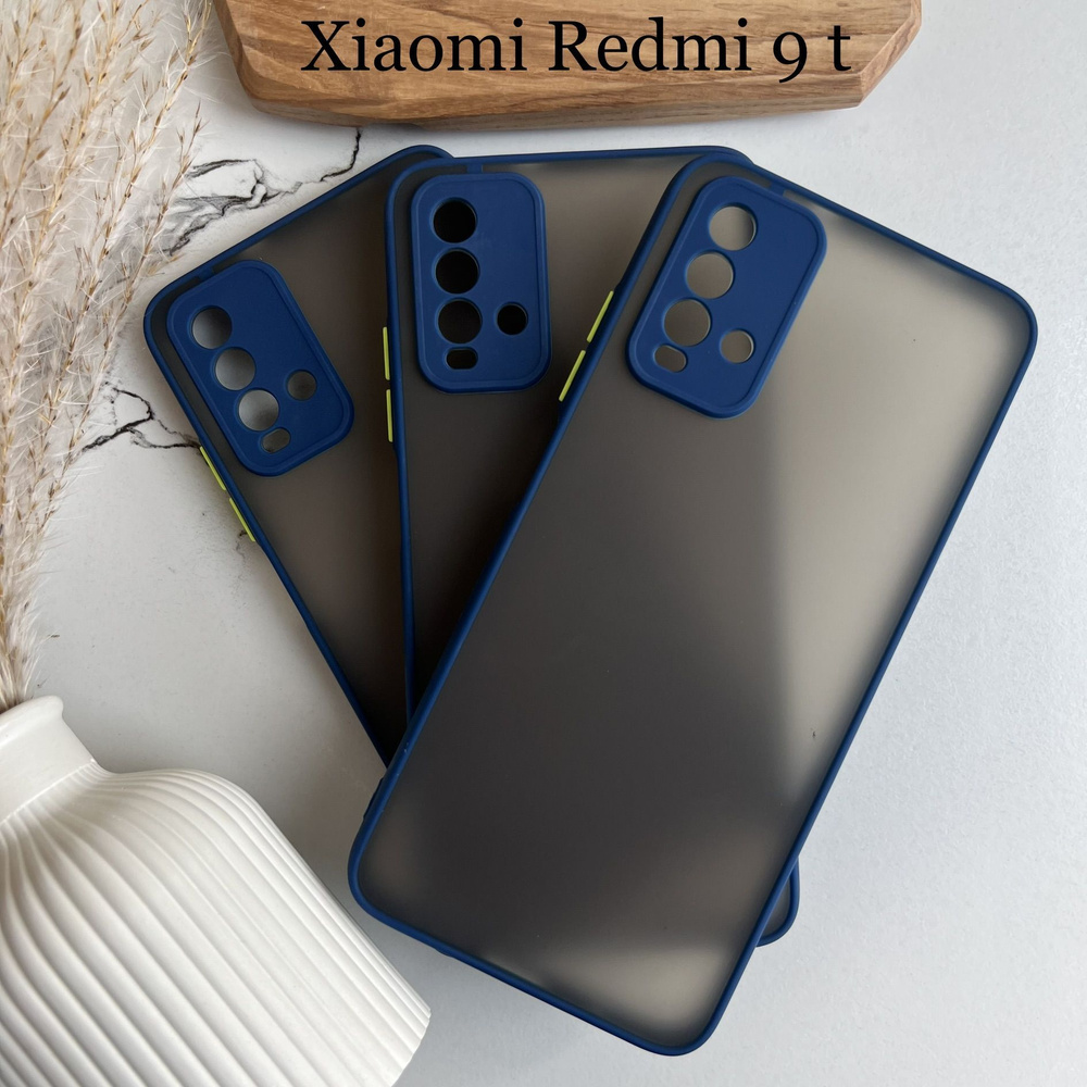 Чехол на Xiaomi Redmi 9T (редми 9Т), синий, прозрачный, защита камеры ...