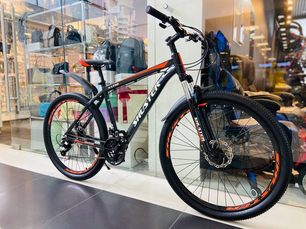Велосипед горный взрослый SHUSTER 27.5'' черный/оранжевый, рама сталь ...