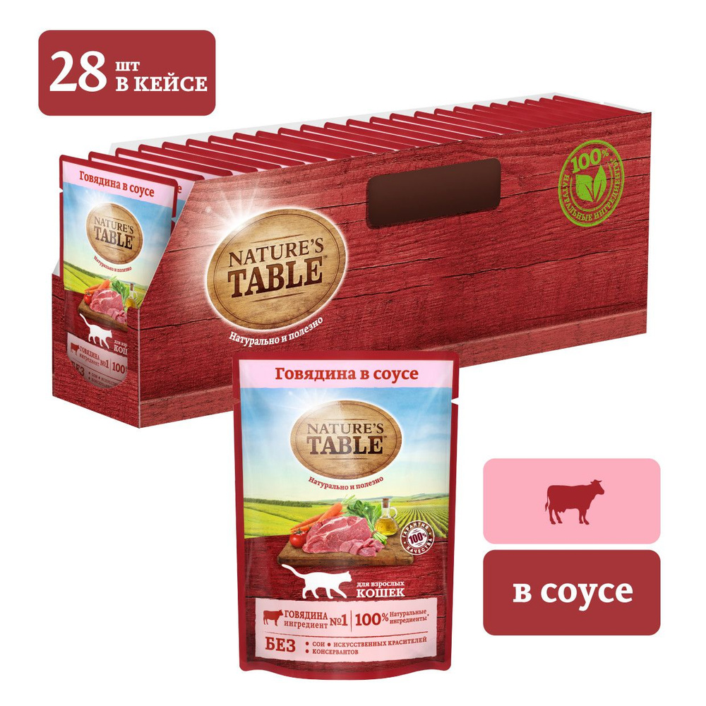 Влажный корм для кошек Nature’s Table™ Говядина в соусе, 28 шт по 85 г - купить с доставкой по ...