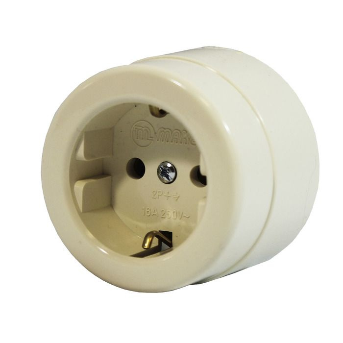 Розетка Makel круглая накладная с заземлением , 16А, керамика - купить по низкой цене в интернет ...