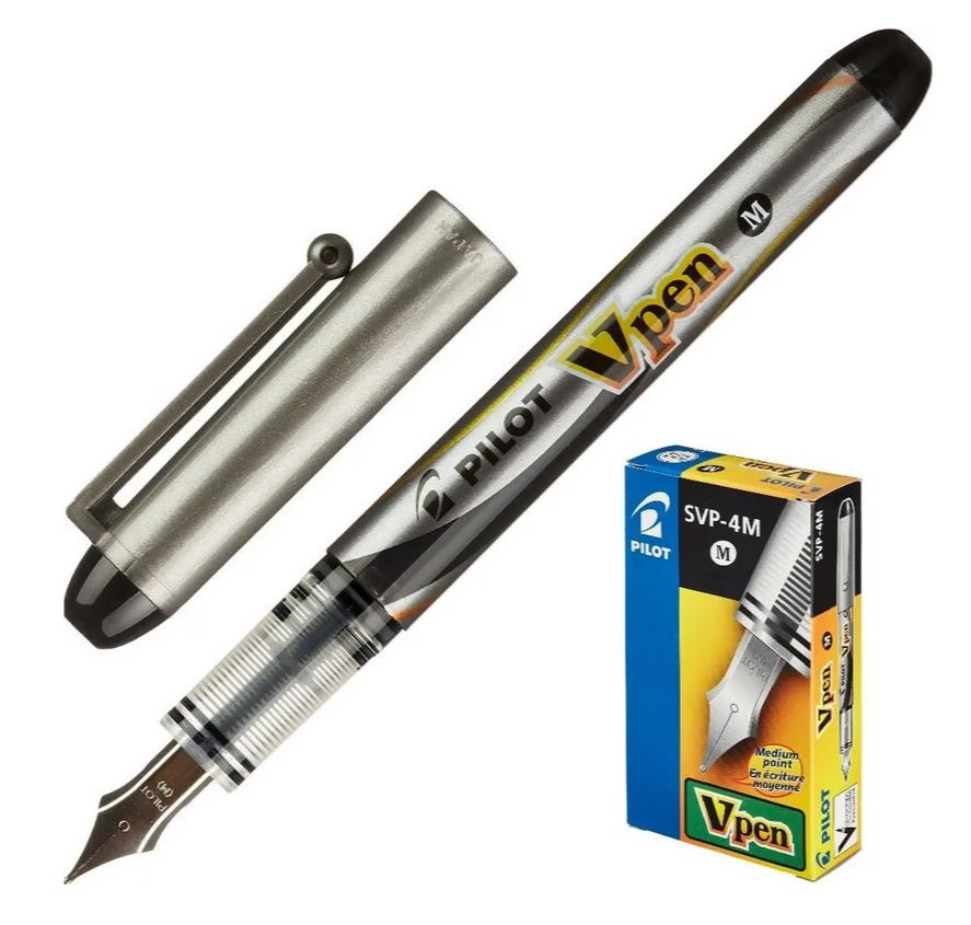 Ручка перьевая PILOT одноразовая SVP-4M V-Pen, черные чернила, 0,58мм ...