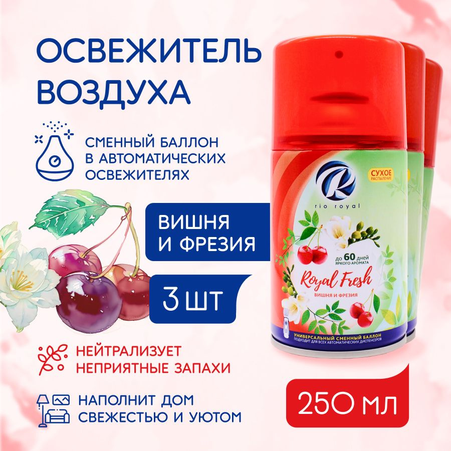 Освежитель воздуха сменный RIO ROYAL "Вишня & Фрезия" баллон ароматизатор для дома ...
