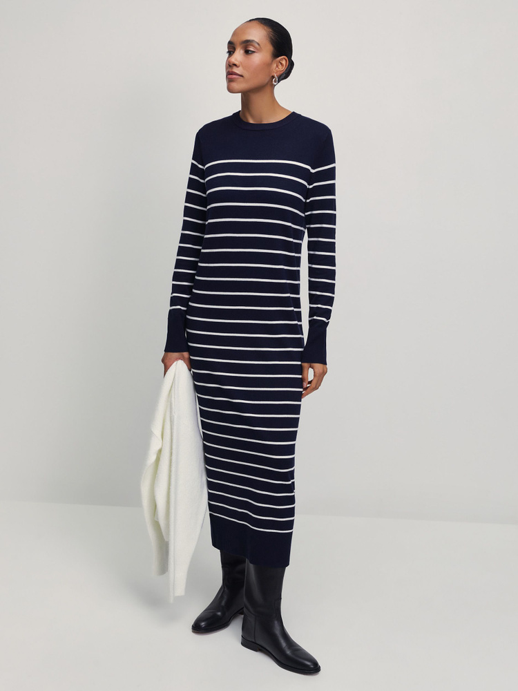 Платье Женский Zarina синий Повседневный Длинный Вискоза, размер 44 Без застежки полуприлегающий ...