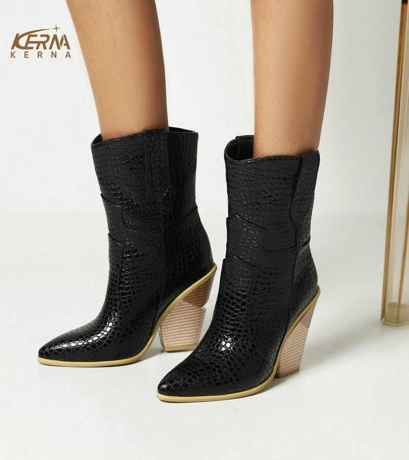 Ботинки казаки Женский KERNA черный, размер 42 Демисезон Без застёжки Каблук Томаса Китай купить ...