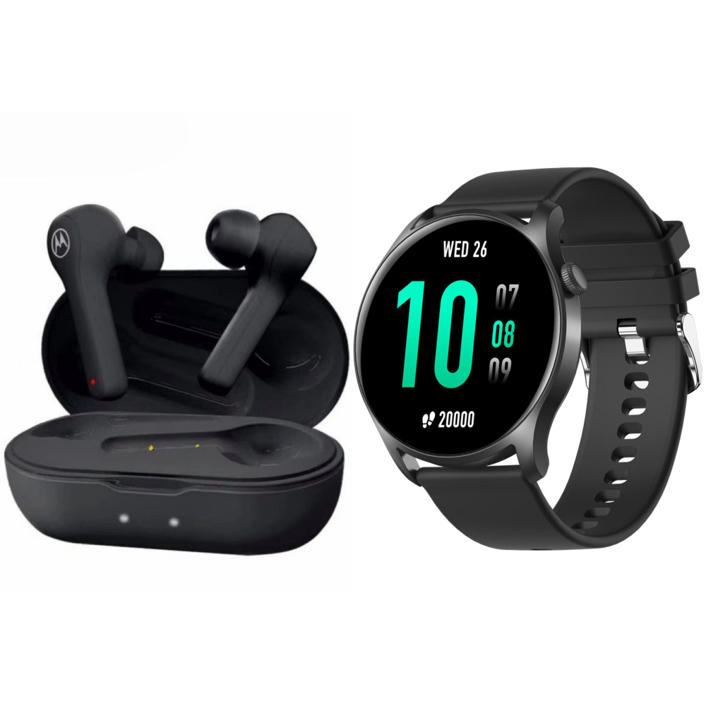 Купить смарт-часы Motorola KC08 Wathc-Black+moto 085-Black, экран 1.28" - купить по низким ценам ...